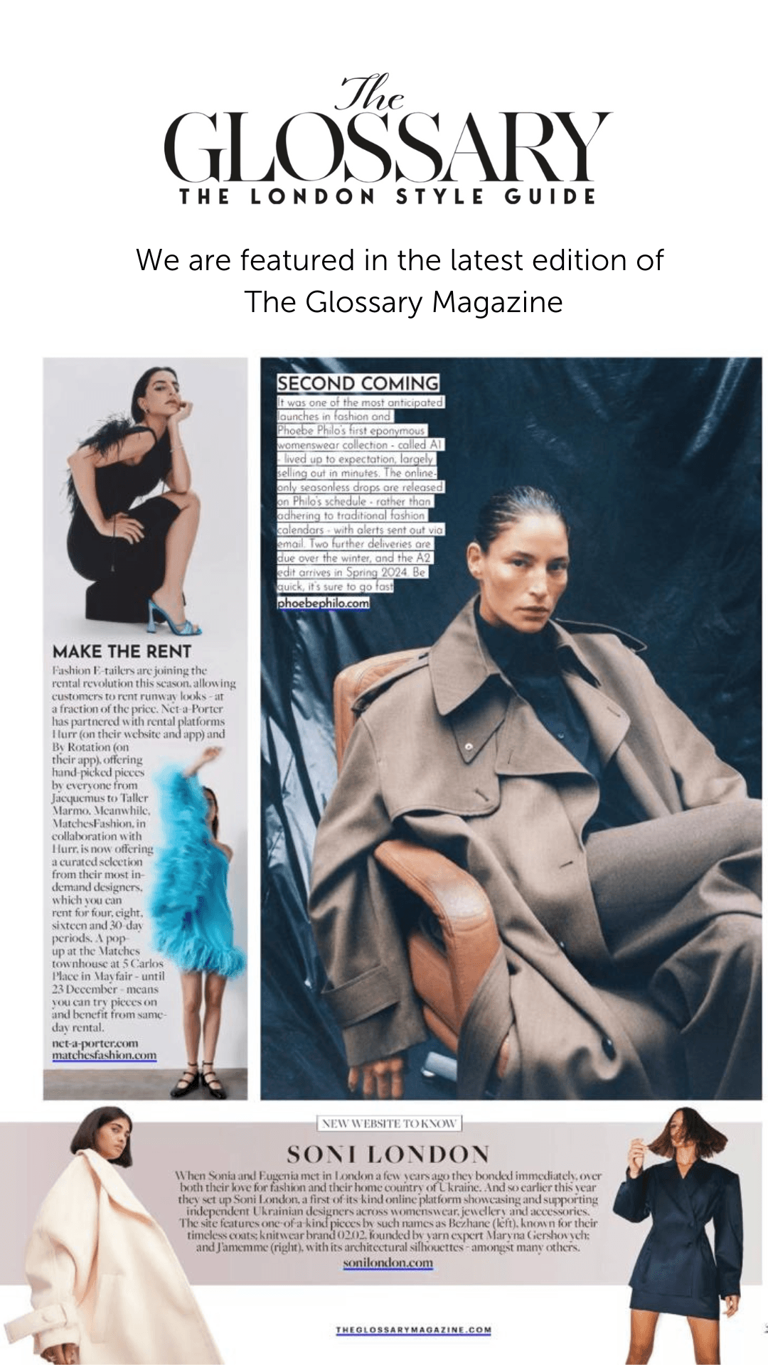SONI London featured on The Glossary Magazine